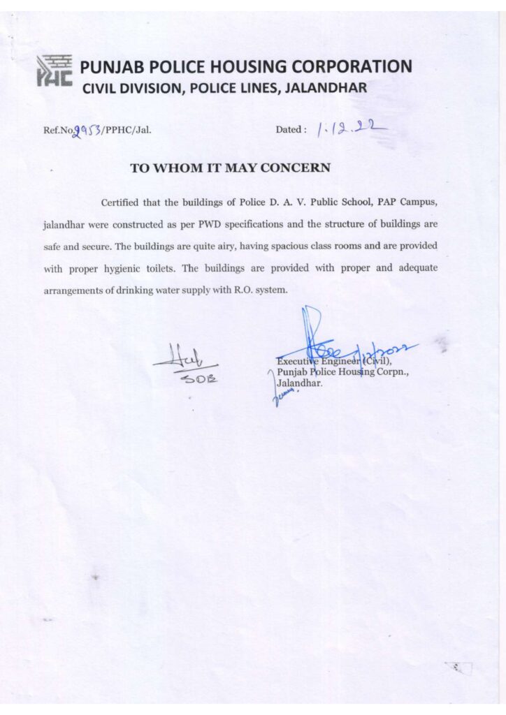 Building Safety Certificate - POLICE DAV PUBLIC SCHOOL